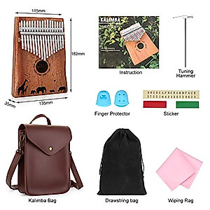 Kalimba, FIXM 17 Keys Thumb Piano with Protective Case and Study Instruction Tuning Hammer, Portable and Easy to Operate, Perfect Gifts for Beginners and Professionals