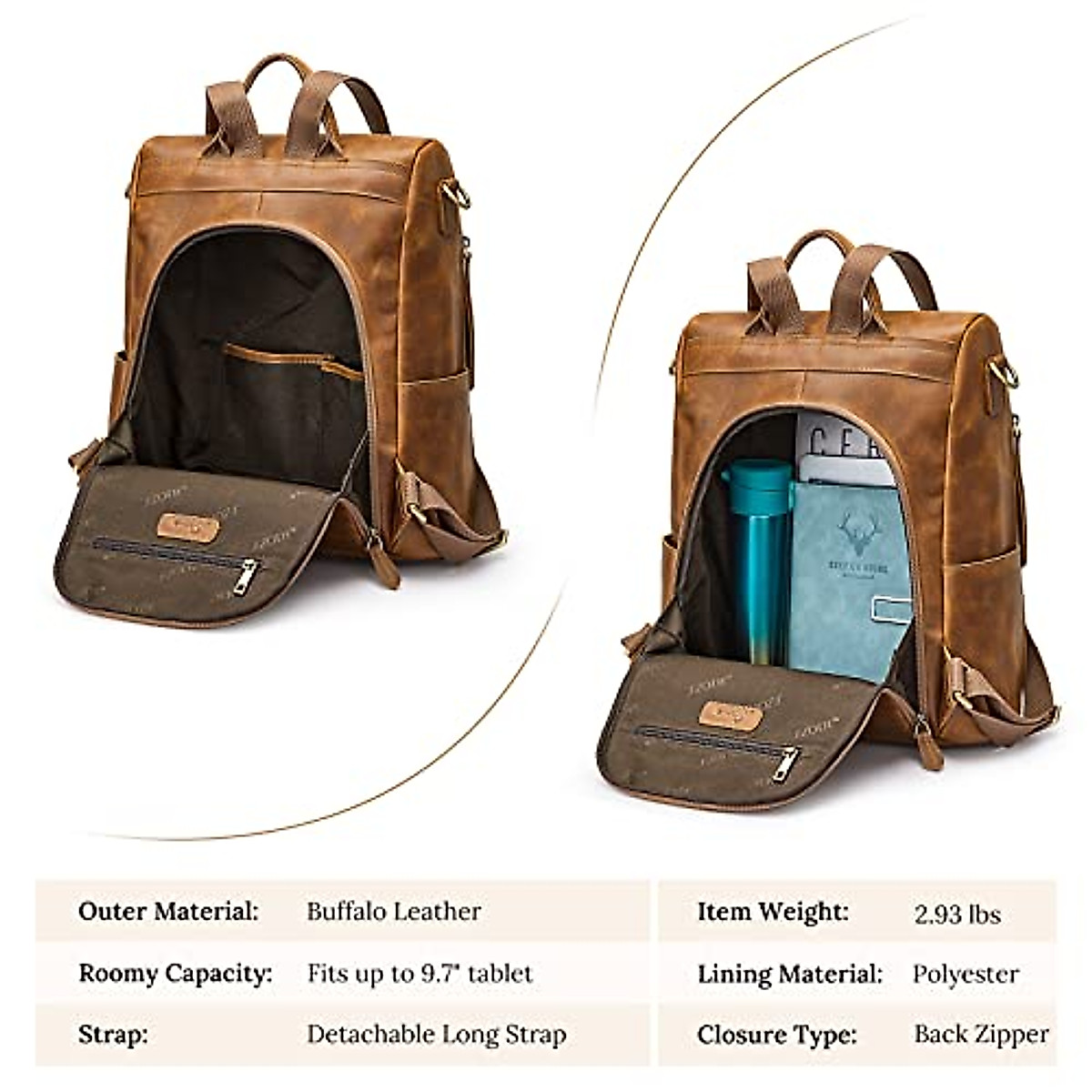 S-ZONE Women Genuine Leather Backpack Purse Retro Anti-theft College Shoulder Bag