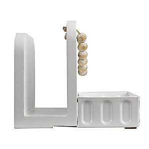 Karisky Rustic Napkin Holder with Salt and Pepper Shakers Holder, Boho 2-in-1 Solid Real Wood and Metal Napkin Caddy with Non-Slip Base for Tables, Kitchen Countertop, White