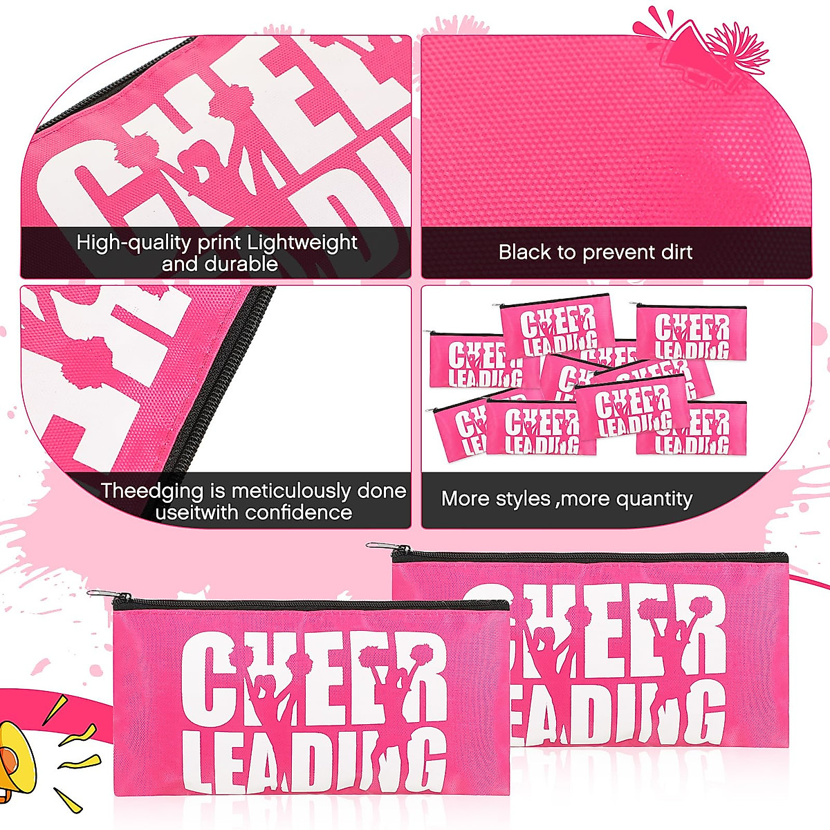 Sadnyy 36 Pcs Cheer Gifts Drawstring Backpack Makeup Bag Bows Holder, Portable Travel Pouch Cheerleading Accessories for Teen Girls School College Sport Women Teammates Toiletry Gift