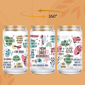 LEADO Mom Daily Affirmations Cups, 16 oz Iced Coffee Cup with Lid and Straw - Mom Gifts from Daughter, Son - Birthday, Inspirational, Christmas Gifts for Mom, Boy Mom - Mama Tumbler, Mom Cup