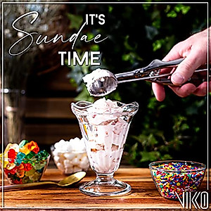 Vikko 7.5-Ounce Footed Ice Cream Cups, Classic Sundae Style Glass Cups, Thick and Durable, For Sundaes, Milkshakes, Ices, Desserts, Set of 6 Dessert Glasses 3.8” x 5”