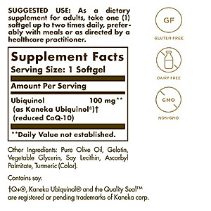 Solgar Ubiquinol 100 mg, 50 Softgels - Advanced Antioxidant Support - Reduced Coenzyme Q10 (CoQ-10) - Gluten Free, Dairy Free - 50 Servings