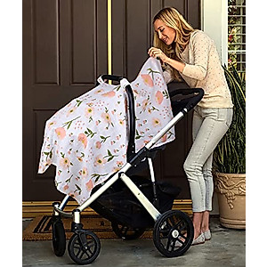 Muslin Carseat Cover for Babies, Metplus Breathable Infant Carseat Cover Lightweight Baby Carrier Cover for Girls Boys, Fit Spring Summer/Hot Days/Warm Weather, Pink Floral