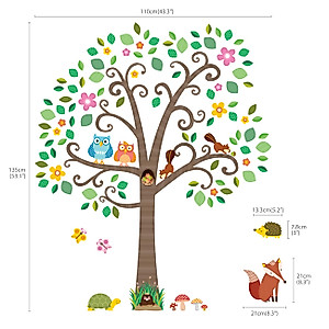 DECOWALL SG-2106 Large Scroll Tree and Animals Kids Wall Stickers Wall Decals Peel and Stick Removable Wall Stickers for Kids Nursery Bedroom Living Room d?cor