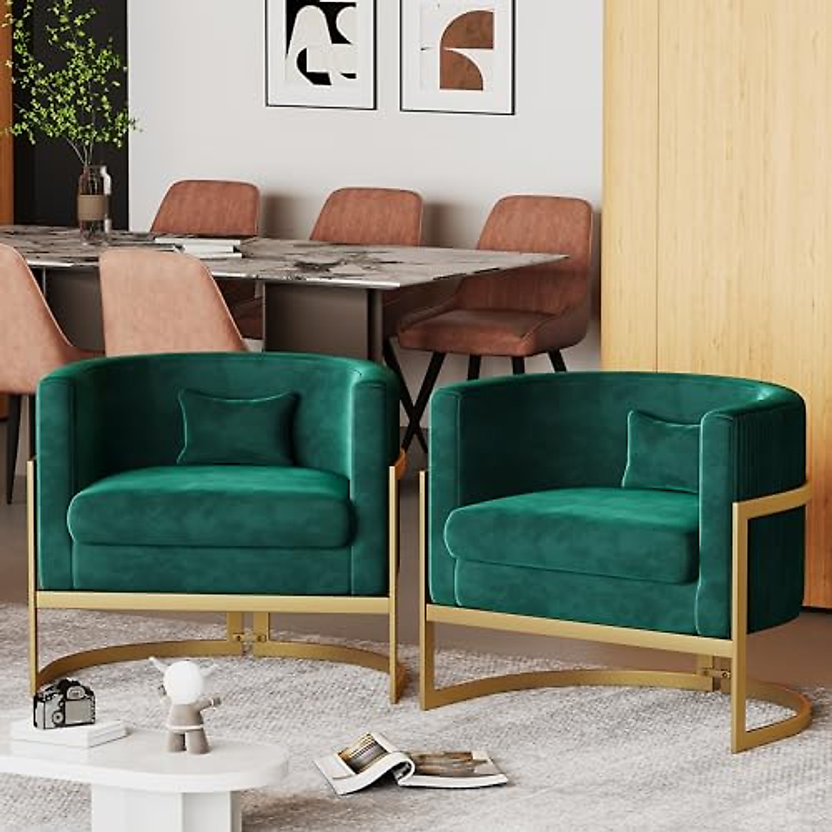 Modern Living Room Chair Velvet Barrel Accent Chairs Armchair, Upholstered Lounge Chair Mid Century Tub Bucket Club Side Chair Sofa for Bedroom-Green