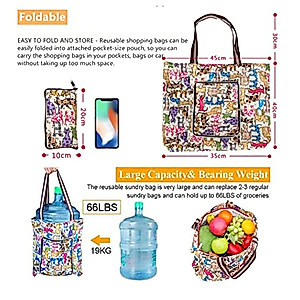 Reusable Grocery Shopping Bags Set of 2 Recycling Shopping Totes with Long Handles Foldable Washable Heavy Duty Large Waterproof Shopper Baggies With Zipper Large Daily Use Bags For Working Traveling…