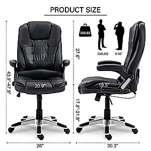 Belandi Office Massage Chair, Heated Office Chair Massage Desk Chair Ergonomic High Back Office Chair, 6-Point Vibration, Padded Armrest & Adjustable Height Chair for Office, Home, Study (Black)