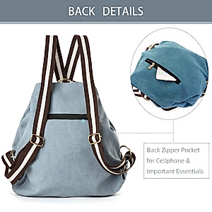 Goodhan Women Canvas Backpack Daypack Casual Shoulder Bag, Vintage Heavy-duty Anti-theft Travel Backpack (Blue Grey)