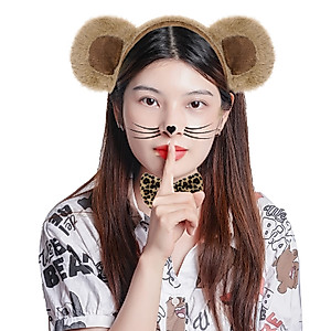 Hmxpls Bear Ears Headband Costume, Cute Animal Ears Headband for Party Cosplay Makeup Washing Face Costume (Brown)
