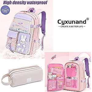 Cute Bunny Backpack Plus,180°Open School Bookbag Backpacks for Girls Boys Teen,Kawaii Large Capacity Travel Bags Laptop