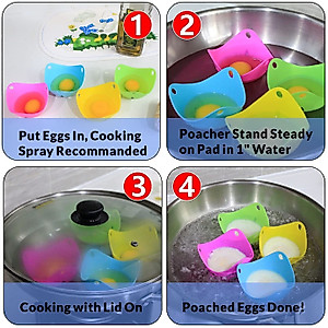 Amabest 6pcs Egg Poacher with Stand Design FDA Mini Silicone Egg Poacher Cups Egg Cooker No BPA Egg Bites Molds Poached Egg Maker Cups, for Microwave, Egg Poacher Pan, Egg Cookware, Stovetop