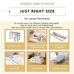 EMOOR Space-Saving Japanese Futon Set (Futon Mattress, Comforter & Pillow) Compact-Twin, Made in Japan, Foldable Floor Sleeping Mattress Shikibuton Tatami Mat Camp Guest-Use
