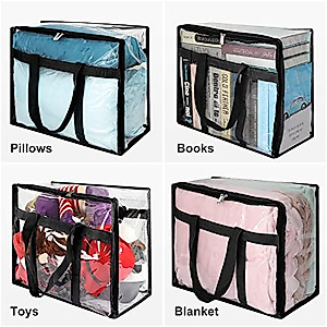 Fixwal Clear Clothes Storage Bags PVC Organizers Vinyl Bags for Comforter,Blanket,Bedding,Duvet,Transparent Moving Totes with Reinforced Handle & Zipper, 4 Pack 18x15x9 Inch