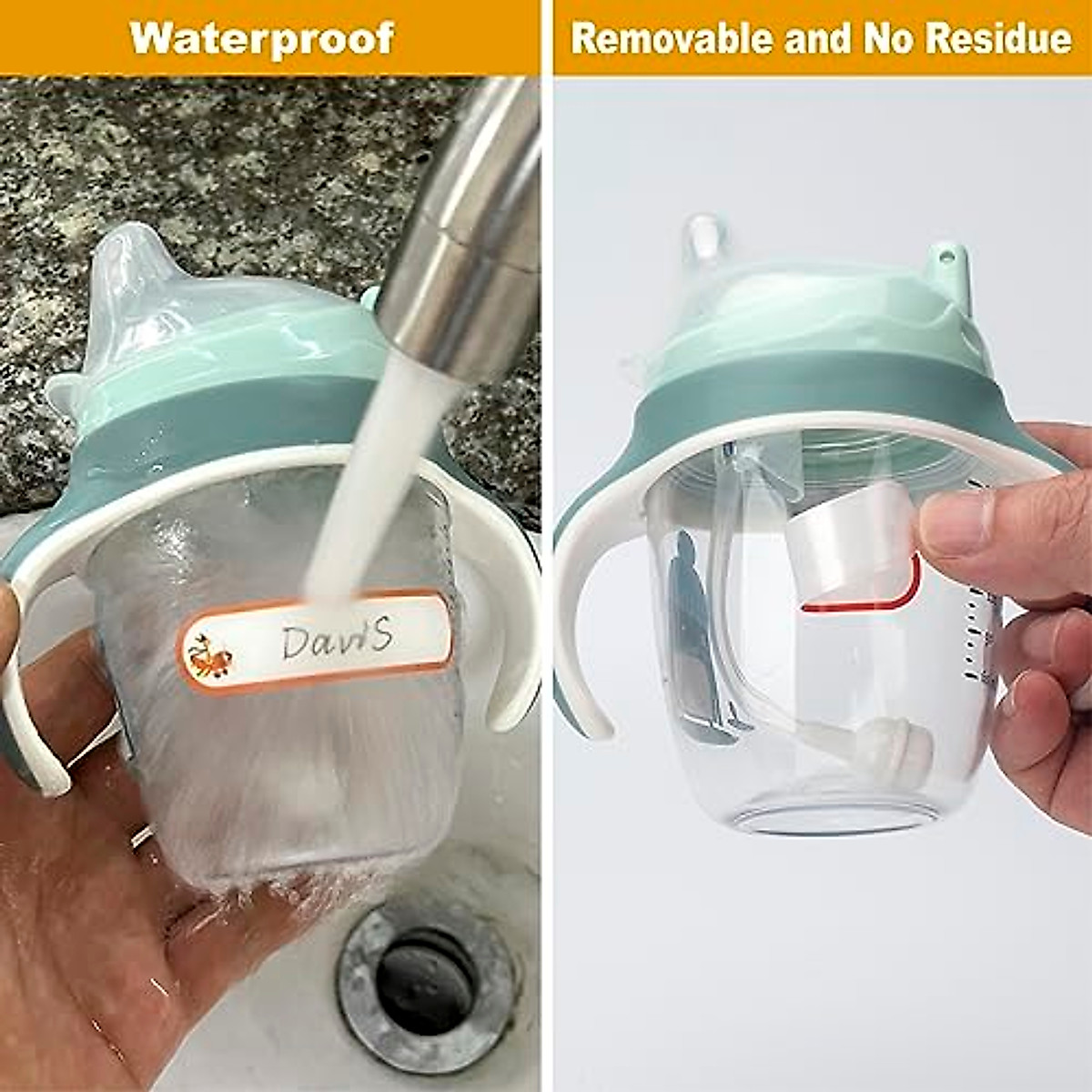 Baby Bottle Labels for Daycare Supplies, 128PCS Waterproof Daycare Labels Self Laminating, Dishwasher Safe, Name Labels for Kids School Stuff, Toddler Name Stickers Tags for Water Bottle Sippy Cup