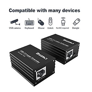 SZBJ USB Extender Over RJ45 Cat5E/6 up to 230ft Ethernet Cable Extender with Power Adapter with 2 USB2.0 Output - Full USB 2.0 Support for Keyboard, Dongle，Mouse, Webcam, and All Operating System 102