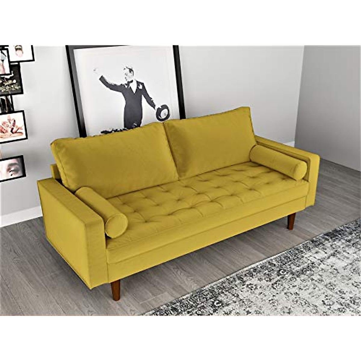US Pride Furniture NS5459-S Caladeron Mid-Century Modern Sofa in Soft Velvet, Goldenrod