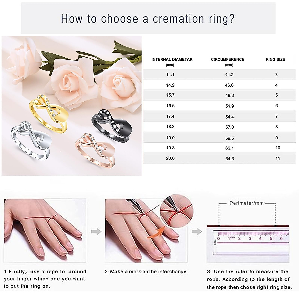 Cremation Jewelry Urn Ring for Ashes Infinity Crystal Memorial Ring for Human Dog Cat Ashes Stainless Steel Keepsake Ring for Women(Gold 10)