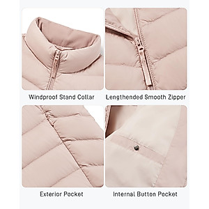 BOSIDENG Lightweight Women's Down Jacket Portable Water-Resistant Puffer Jacket Fall Coat with Stand Collar for Travel(Light Pink,XXL)