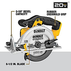 DEWALT 6-1/2-Inch 20V MAX Circular Saw, Tool Only (DCS391B) , Yellow