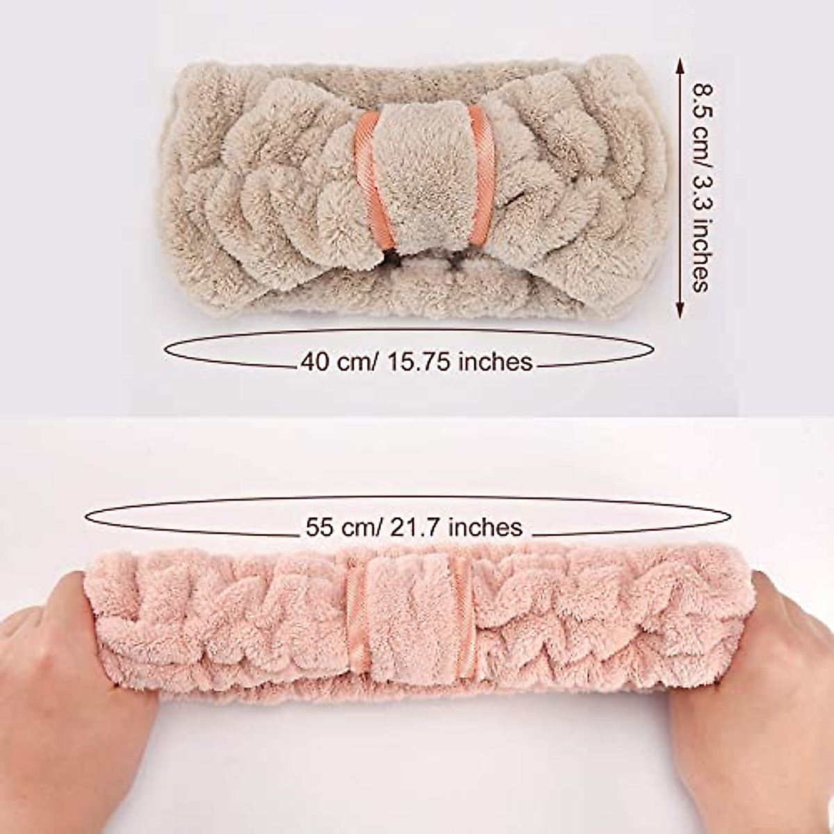 WILLBOND 4 Pack Microfiber Spa Facial Makeup Headbands Elastic Terry Cloth Head Wrap for Women Girls Washing Face Shower Yoga Sports (Coffee, Khaki, Pink and White)