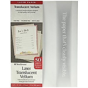 Strathmore 59-854 Laser Vellum Inkjet Paper, 8.5"x11", 50 Sheets,white/ivory