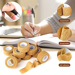 sansheng 1Inch Self Adherent Cohesive Wrap Bandages,Brown Athletic Tape for Wrist, Ankle, Hand, etc(12 Pack)