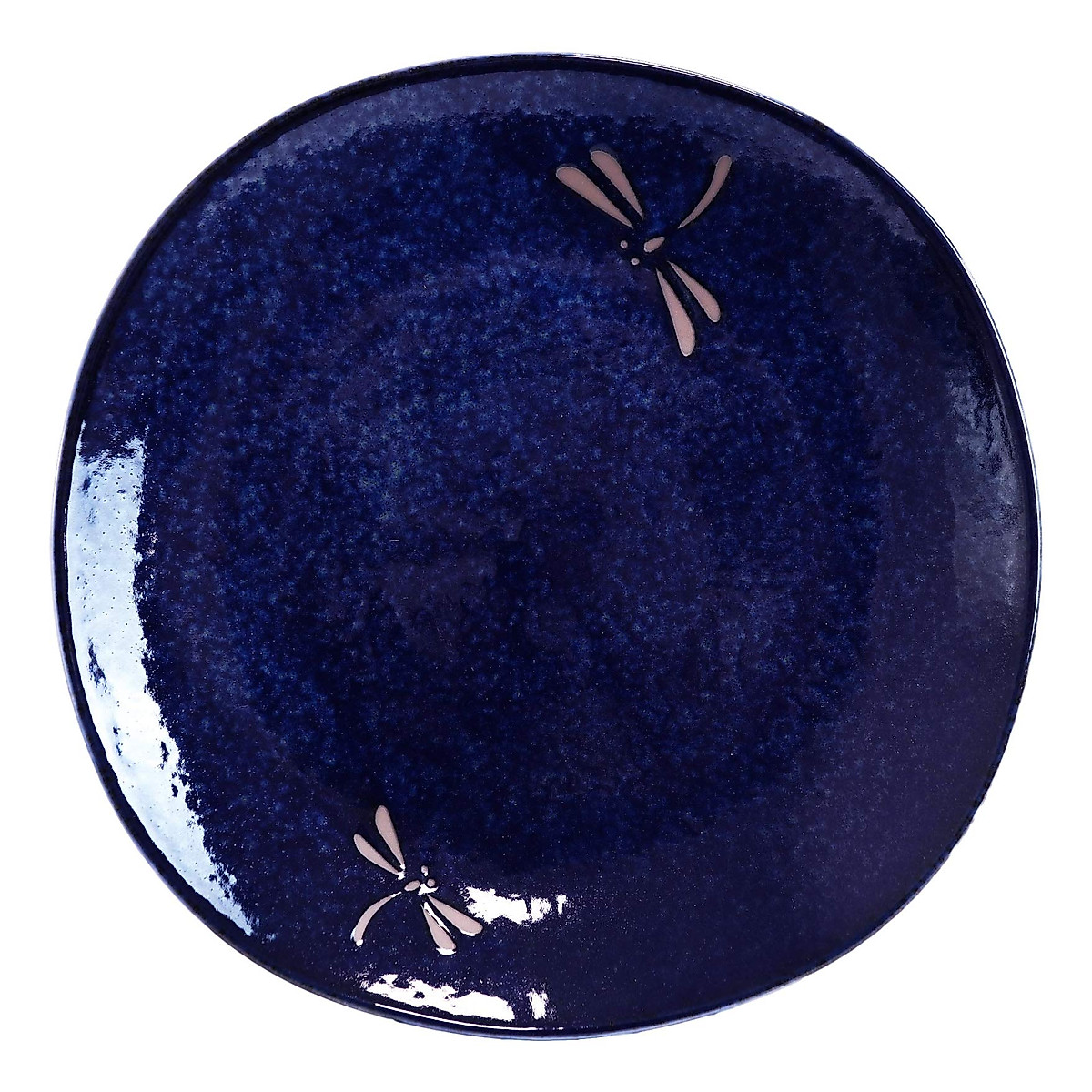 Ebros Made in Japan Pack Of 4 Midnight Blue Tombo Dragonfly Ceramic Porcelain Dinner Plates Dishes For Salads Pasta Noodles Stir Fry Main Course Entrée Dining Dinnerware Serving Platters