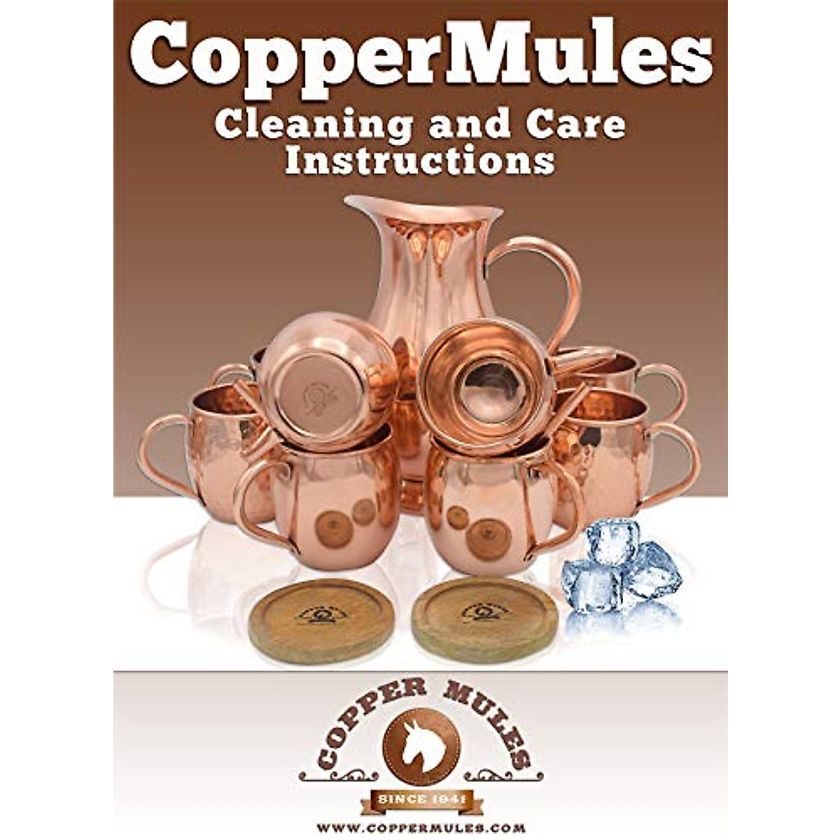Copper Mules Moscow Mule PURE Copper Mug Handcrafted of 100% Pure THICK Copper - Straight Smooth Finish - RAW Copper Interior - Authentic and Strong Riveted Handle - Holds 16 ounces