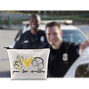 G2TUP Police Officer Gift Peace Love Corrections Makeup Bag Correctional Officer Cosmetic Bag New Police Officer Graduation Gift Zipper Travel Bag (Peace Love Corrections White Bag)