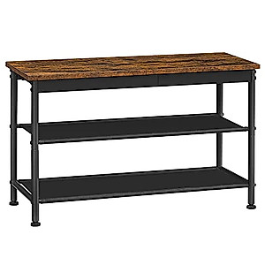VASAGLE Shoe Bench, Shoe Rack Bench for Entryway, with 2 Fabric Storage Shelves, Holds 6-8 Pairs, Rustic Brown and Black ULHS100B01