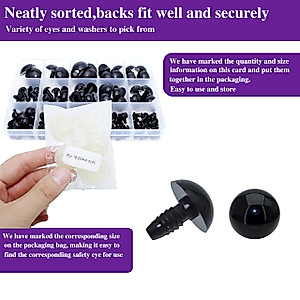 BESTCYC 1box(154pcs) 6/7/8/9/10/12/14/16/18/20/22/24mm Black Solid Plastic Safety Eyes Craft Safety Eyes DIY Eyes with Washers for Teddy Bear Doll Plush Animal Puppet Crafts