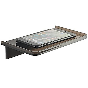 JDGOOMA Acrylic Floating Wall Shelves - Small Stick-on Wall Mounted Phone Shelf Holder Wipes Rack Smart Speaker Shelf for Bathroom,Kitchen,Toilet,Bedroom,Office - Translucent Grey