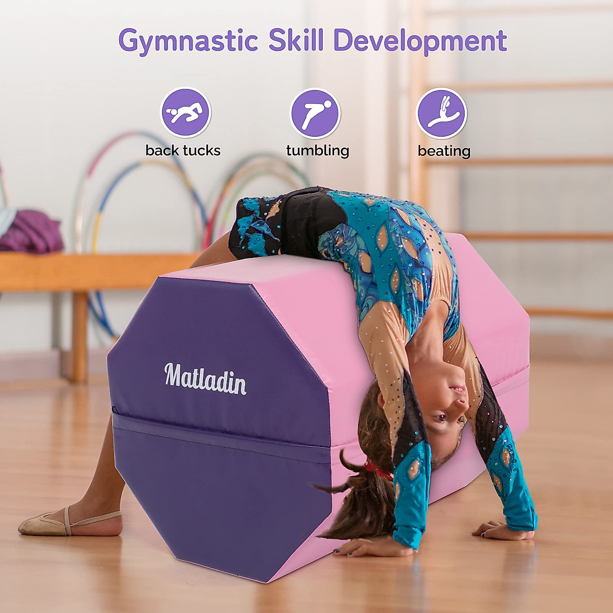 Matladin Gymnastics Octagon Mat 24"x26" Skill Shape Tumbling Backbend Trainer Exercise Mat for Preschool Kids Gym Cheerleading, Martial Art