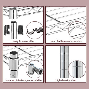 5 Tier Wire Shelving Unit 72"x36"x14" Storage Metal Shelf Sturdy Steel Heavy Duty Layer Rack Organization for Restaurant Garage Pantry Kitchen Space-Saving Overall Garage Rack Chrome