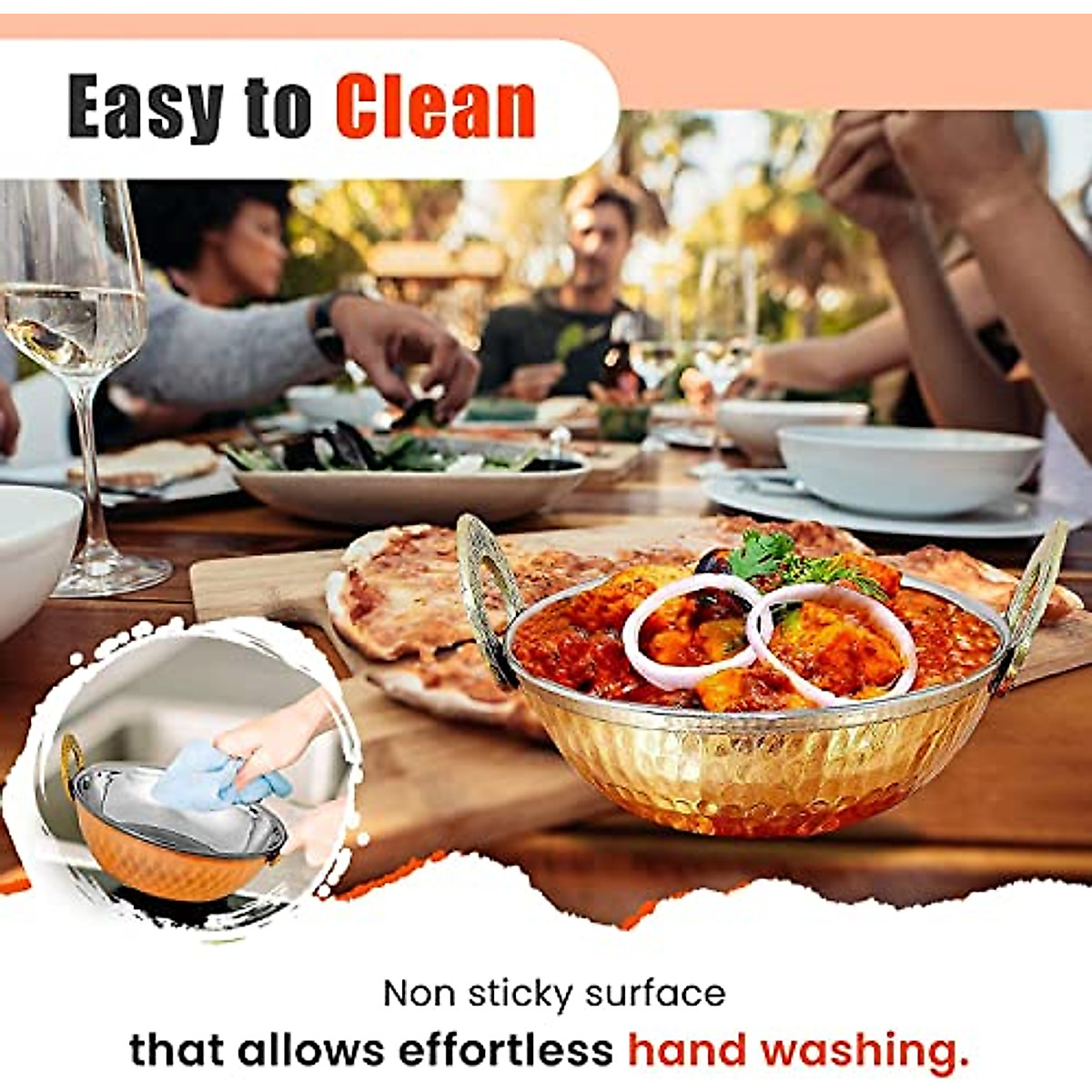 VAKRATUNDA KITCHENWARES 28 Oz Heavy-Duty Food Grade Stainless Steel Kadhai, Copper Bottom, Multipurpose Indian Large Serving Karahi Bowls, 7 Inches Set of (2)