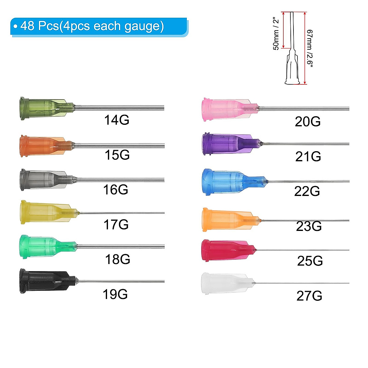 PATIKIL Blunt Tip Dispensing Needles 2 Inch, 48 Pcs 12 Different Gauge Industrial Liquid Dispenser Needle with Lure Lock for Refilling Liquid Inks Adhesive Glue