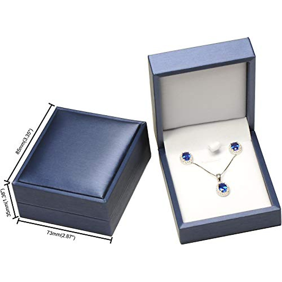 The Jewellery Pak Blue Color Necklace Earring Set Gift Box Luxury Soft Touch PU Leather Material Necklace Pendant Chain Jewelry Storage Box Size 2.87 in(W)3.35〞(D)1.38〞(H), Blue