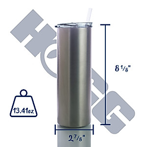 Hogg 20 oz Skinny Tumbler Bundle (24 Units) - 12 Sublimation 12 Stainless Steel Tumbler Blanks, 20 oz Tumbler Pack with Lids and Straws, Stainless Steel Tumblers Bulk, Blank Tumblers for Vinyl and DIY