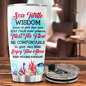 HUBUPU Sea Turtle Gifts, Sea Turtle Wisdom Quotes, Tumbler 20 Oz With Lid And Straw