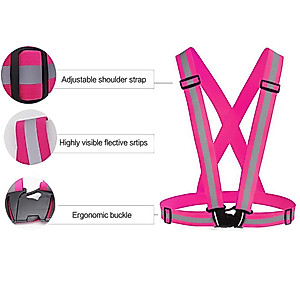 Chiwo Reflective Vest Running Gear 2Pack, High Visibility Adjustable Safety Vest for Night Cycling,Hiking, Jogging,Dog Walking, Construction safe (Green Pink)