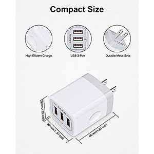 USB Wall Charger(2Pack), AILKIN 3.1A/3-Port Quick Charging Power Adapter, USB Plug Cube Box Block Base for iPhone 14 13 Pro Max/12/11/10/X/XR/XS/8/7, iPad, Samsung Galaxy, Google Pixel Charging Brick