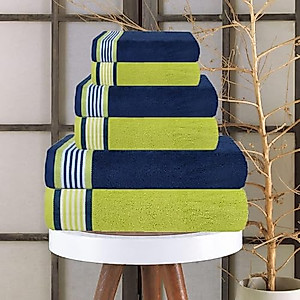 CASA COPENHAGEN He & She 6 Pieces Towel Set- California Blue + Green, 550 GSM 2 Bath Towel 2 Hand Towel 2 Washcloth, Designed in Denmark Made of Soft Egyptian Cotton for Bathroom, Kitchen & Shower