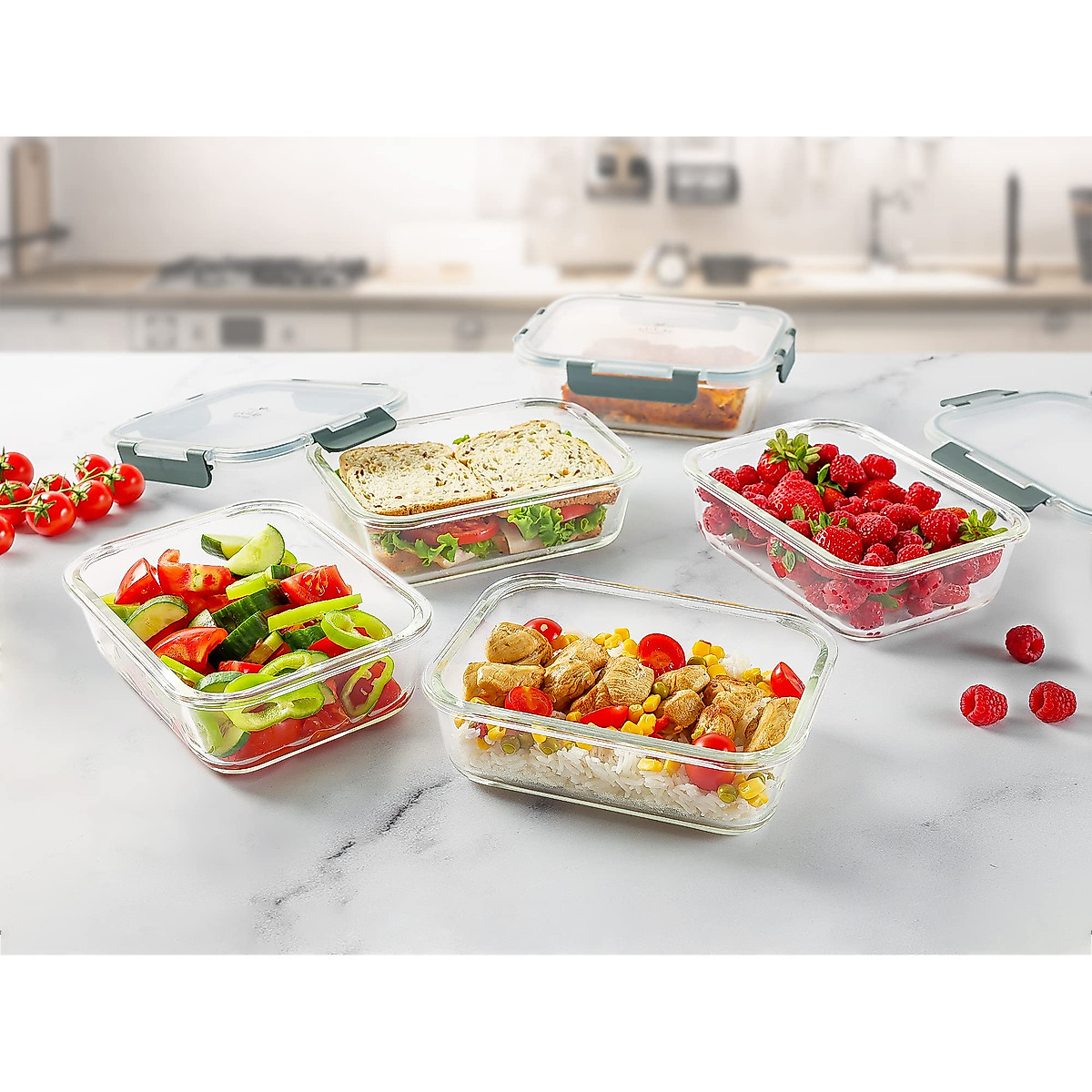 Zulay Kitchen 5 Pack Leak-Proof Glass Food Storage Containers - 36 oz Thick & Durable Glass Meal Prep Containers - Airtight Easy to Clean Glass Storage Containers With Lids