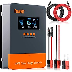 60A MPPT Charge Controller 12V 24V 36V 48V Auto, Solar Charge Controller Regulator 60amp w/Large LCD Display & 10AWG Solar Extension Cable 10 Feet