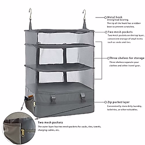 Hongmeru Portable Hanging Travel Shelves Packing Cubes for Suitcases Organizer Luggage Organizers for Suitcase, Carry on Closet Suitcase, XL, Grey