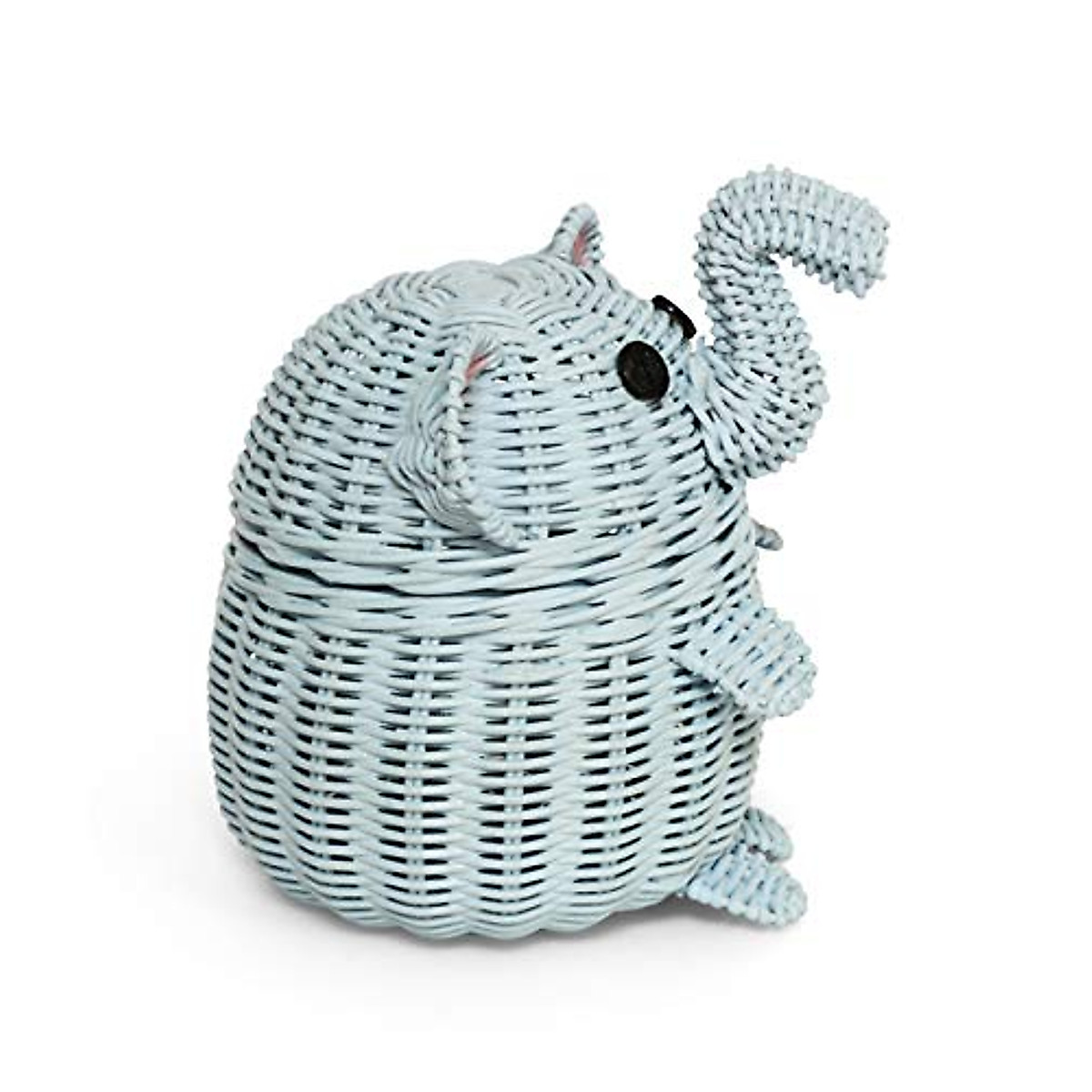 G6 COLLECTION Elephant Rattan Storage Basket With Lid Decorative Bin Home Decor Hand Woven Shelf Organizer Cute Handmade Handcrafted Nursery Gift Animal Decoration Wicker Elephant (Small, Blue)