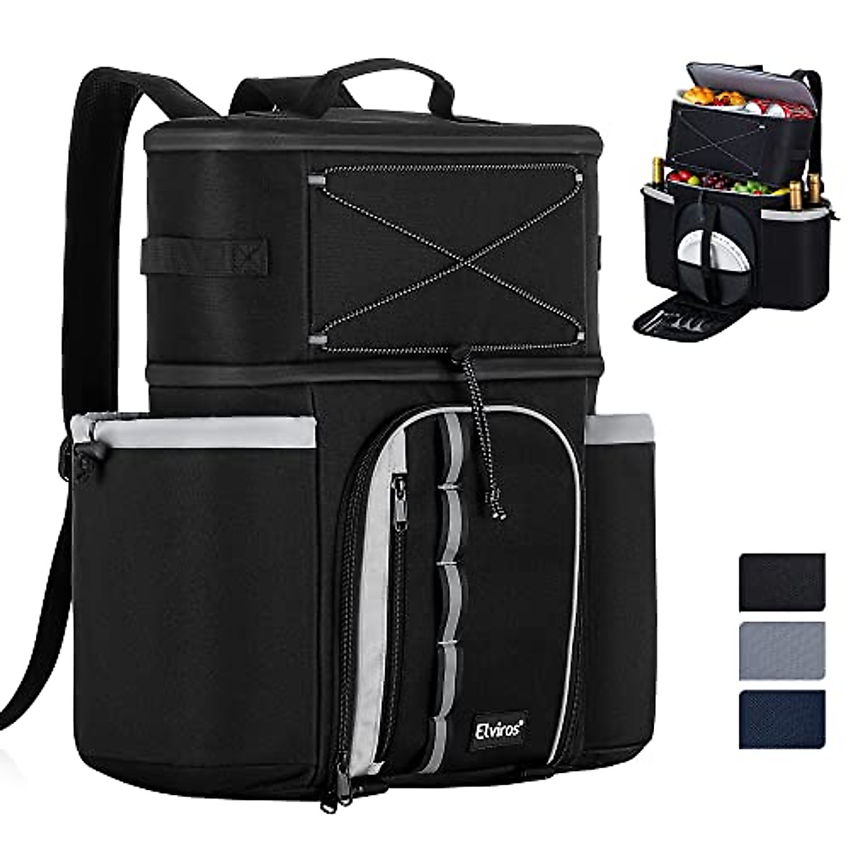 Elviros Backpack Cooler, 2 Insulated Comaprtments Leakproof Bag, Lightweight Lunch Backpack for Travel Hiking Camping for Men and Women Large Waterproof Cooler Bag(S)