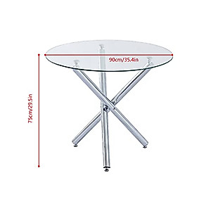 Rainbow Tree Round Dining Table and White Chairs Set 4 for Dining Room, Glass Dining Table with 4 Leather Padded Side Chairs, Comfortable & Space Saving for Home/Office