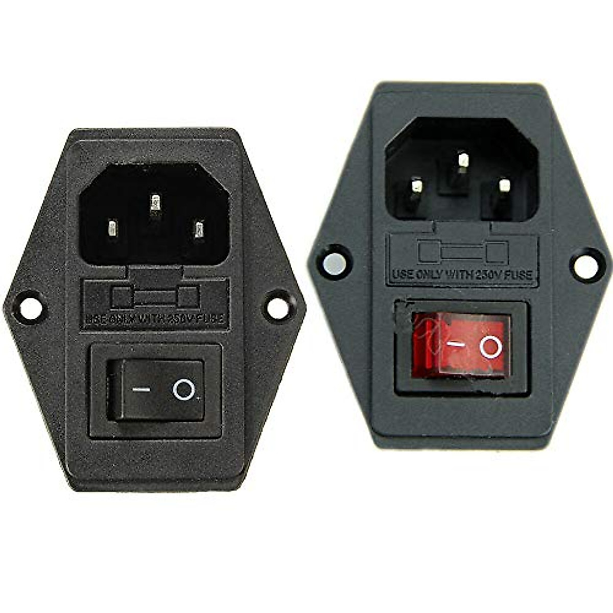 Gump's grocery 2PCS Black Red AC 250V 10A 3 Terminal Power Socket with Fuse Holder